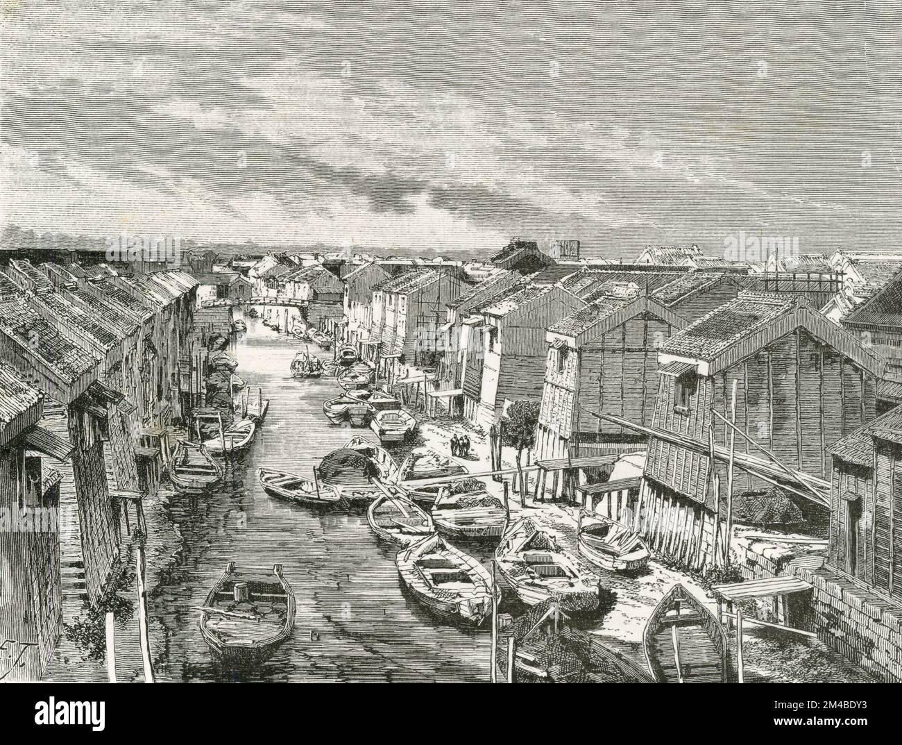 View of canal in Soto-Jiro, Edo (Tokyo), Japan, illustration 1871 Stock ...