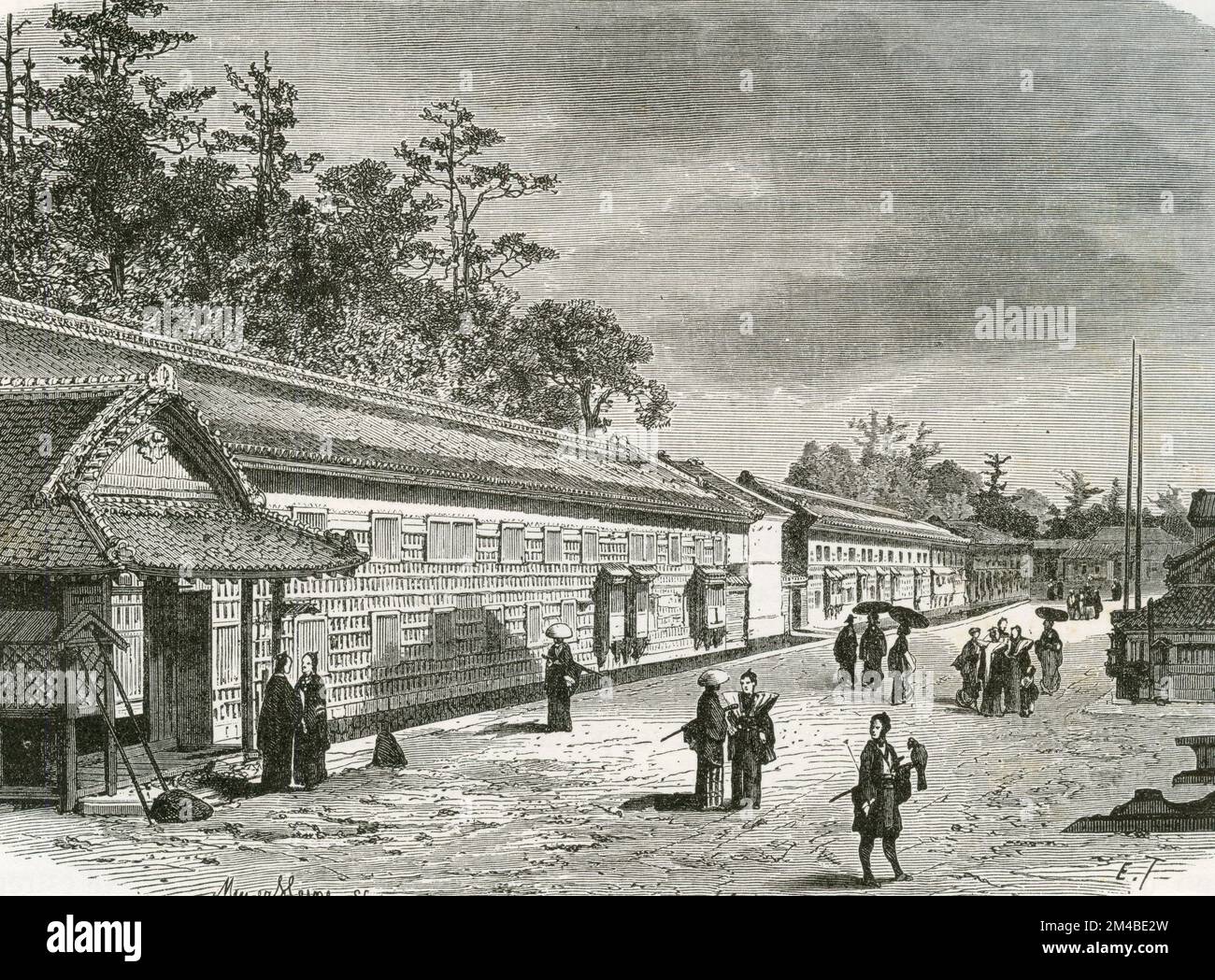 Daimio palace Yashki in Edo (Tokyo), Japan, illustration 1871 Stock ...