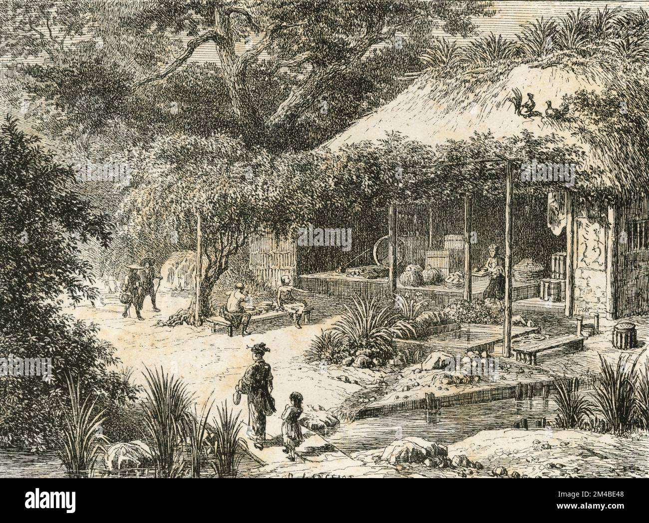 Rustic tea house at Oji near Yedo (Tokyo), Japan, illustration 1871 ...