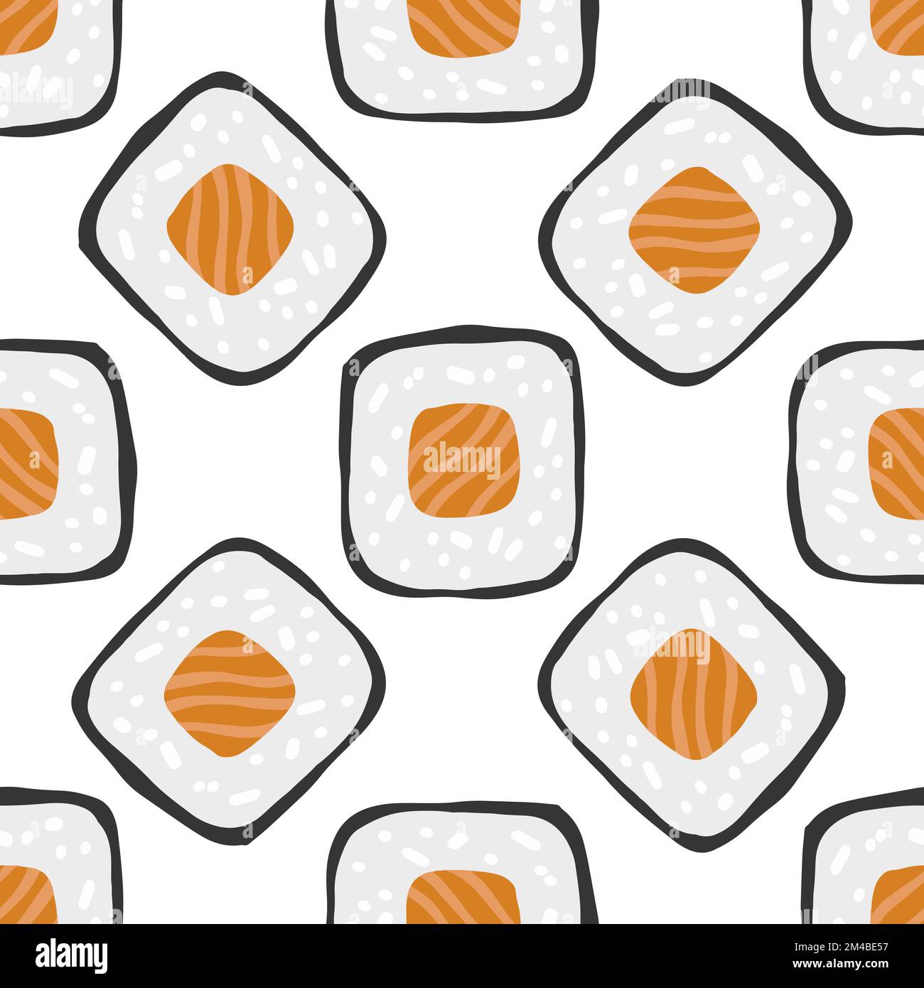 Seamless pattern with Sushi roll maki illustration on white background ...