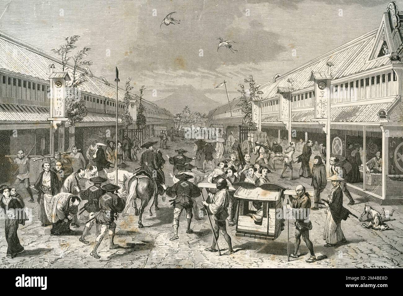 The Mitsoui Silk Warehouses, Japan, illustration 1871 Stock Photo - Alamy