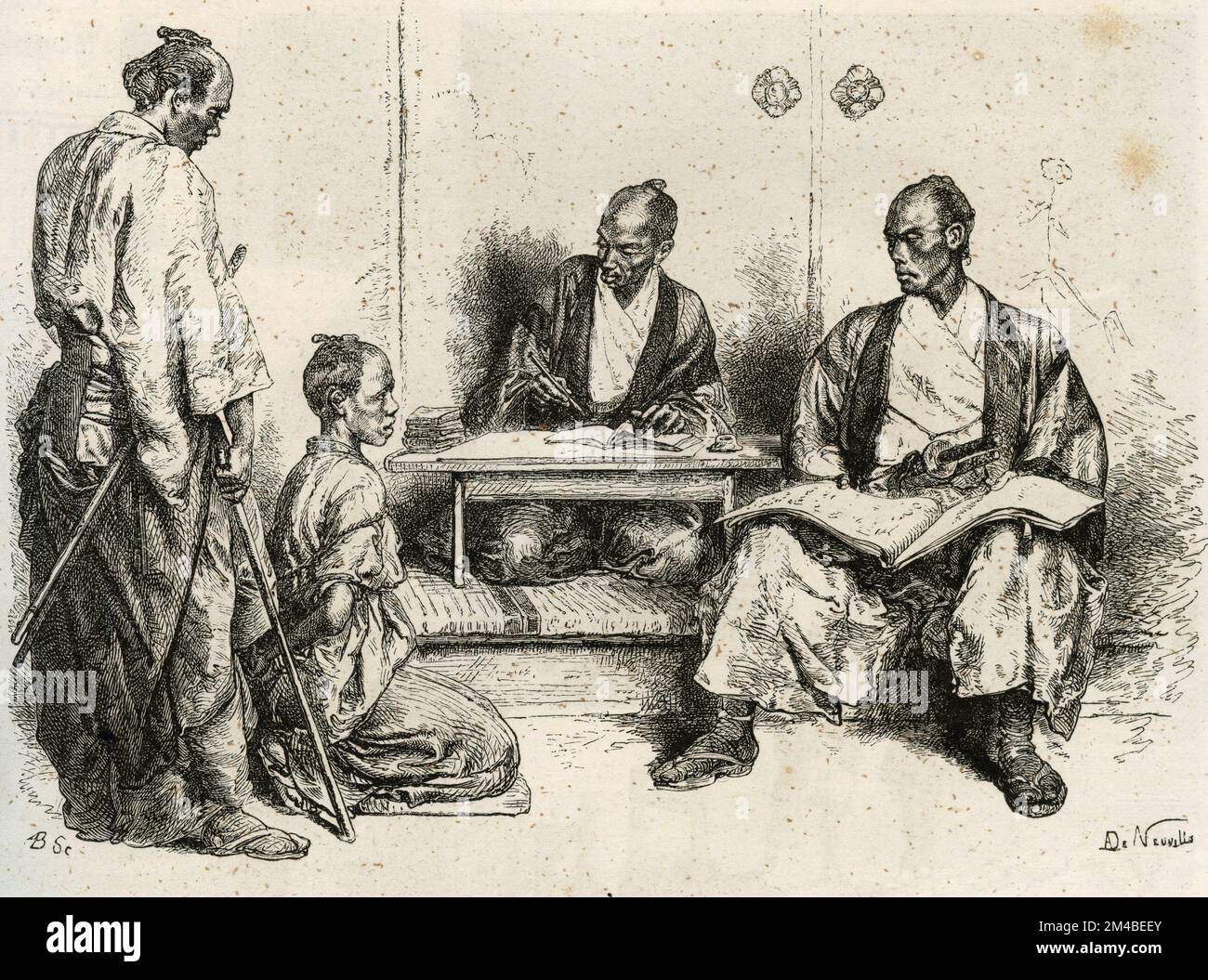 An investigating judge at work, Japan, illustration 1871 Stock Photo ...