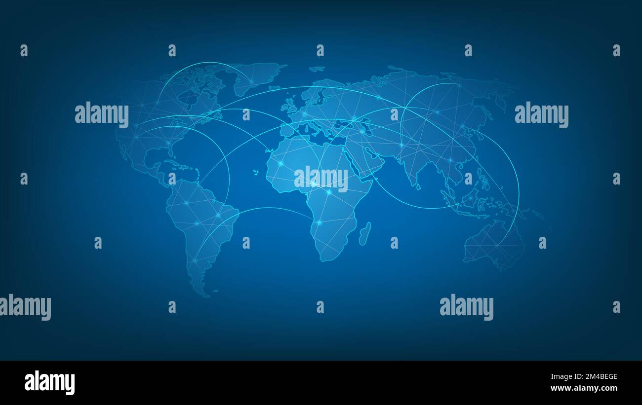 Global communication concept. Illustration of world map and line ...