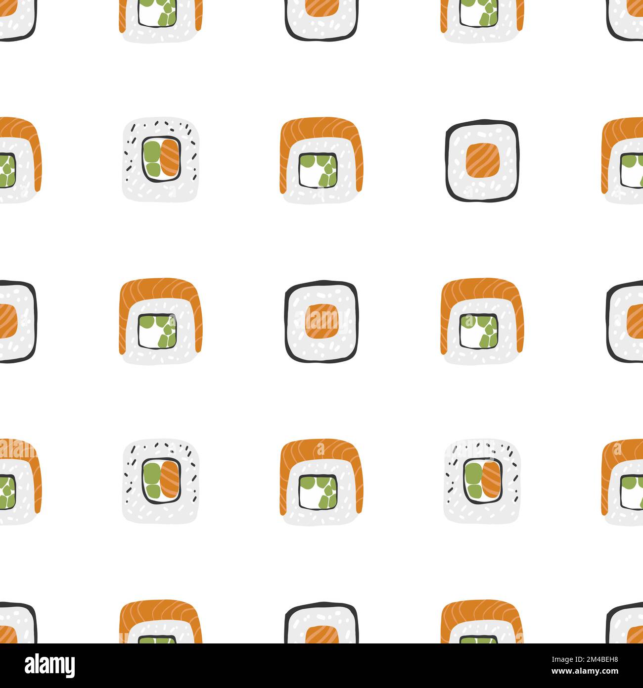 Seamless pattern with variation Sushi roll set illustration on white background Stock Vector ...