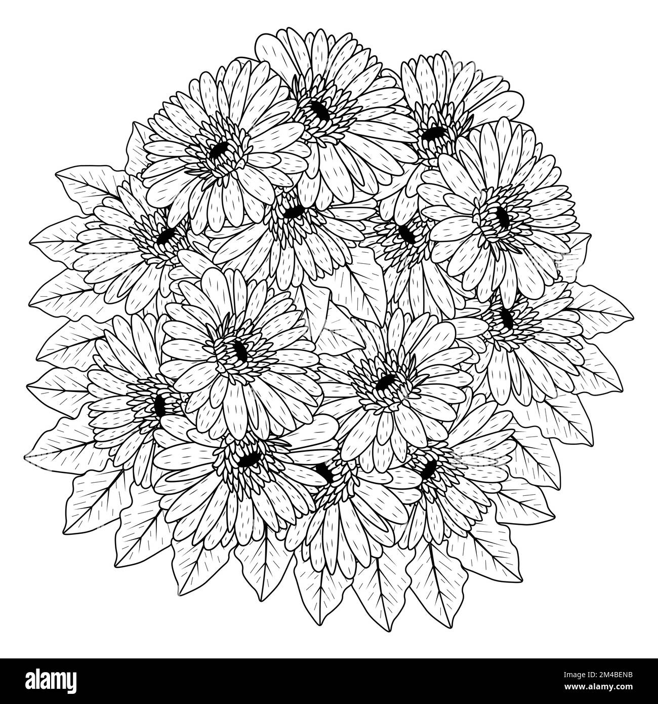 flower coloring page hand drawing line art of black flower with ...