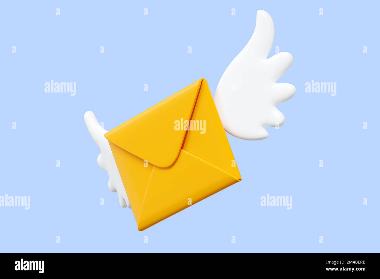 Flying letter with wings 3d render illustration. Cartoon winged paper ...