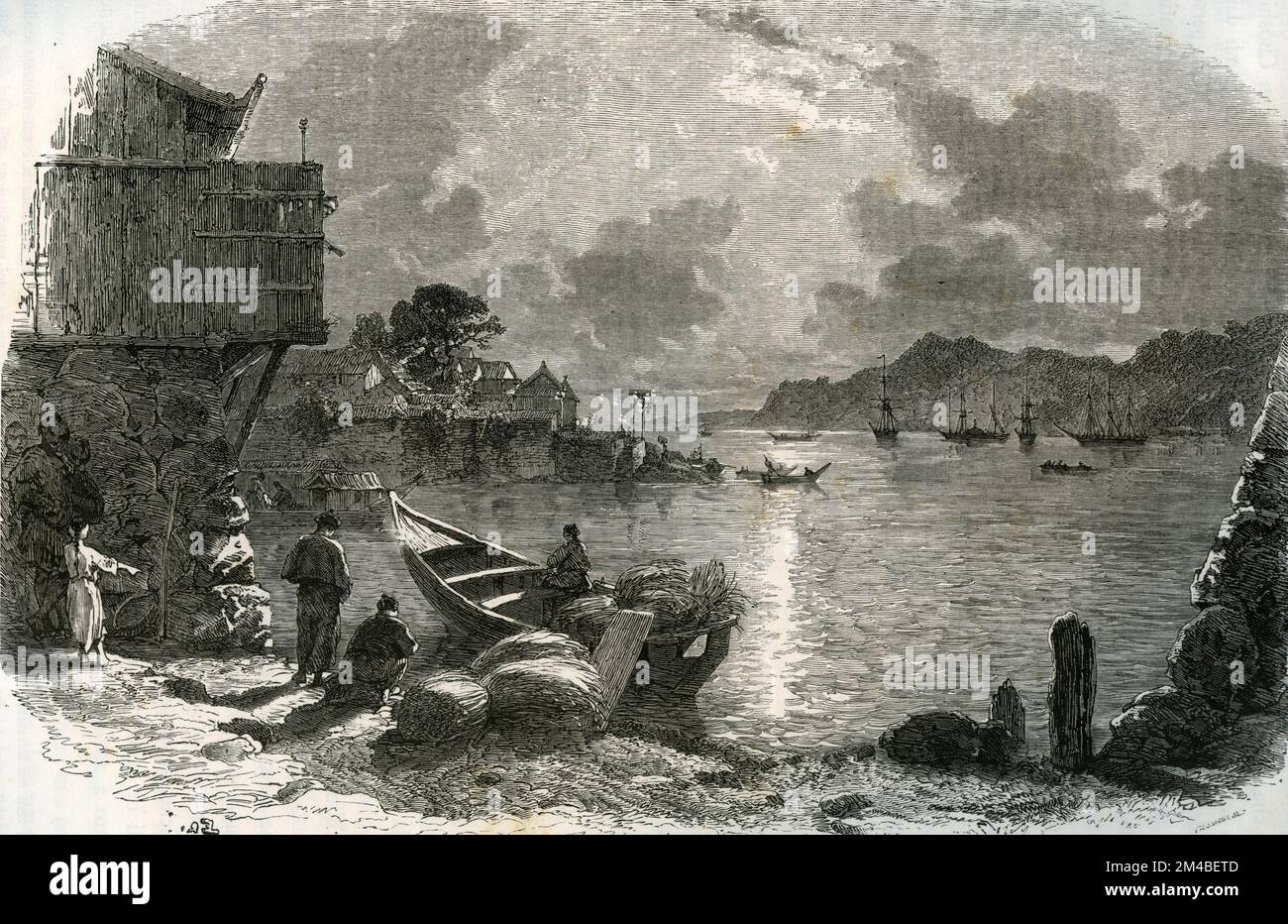 View of the Nagasaki Bay, Japan, illustration 1871 Stock Photo - Alamy