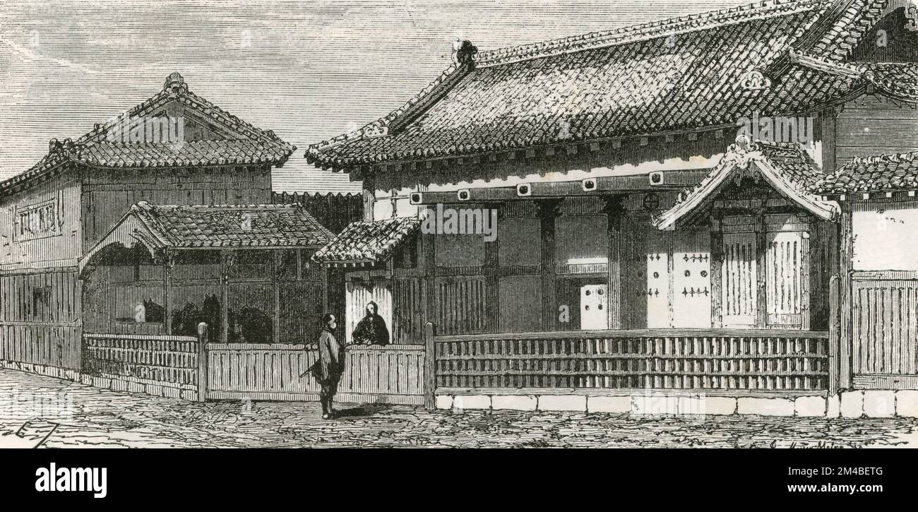 A side of the Palace in Satsuma, Japan, illustration 1871 Stock Photo ...
