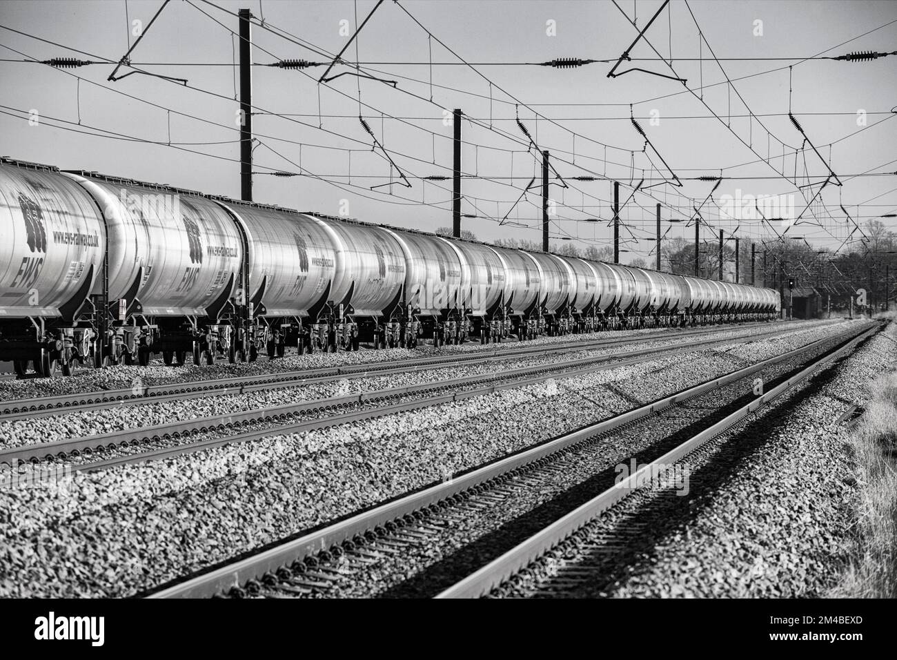 DB cargo Rail UK freight train on the 4 track east coast mainline with ...