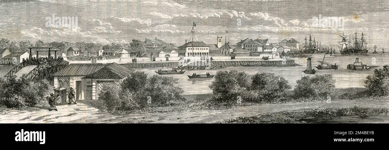 View of the American concession in Shanghai, China, illustration 1871 ...