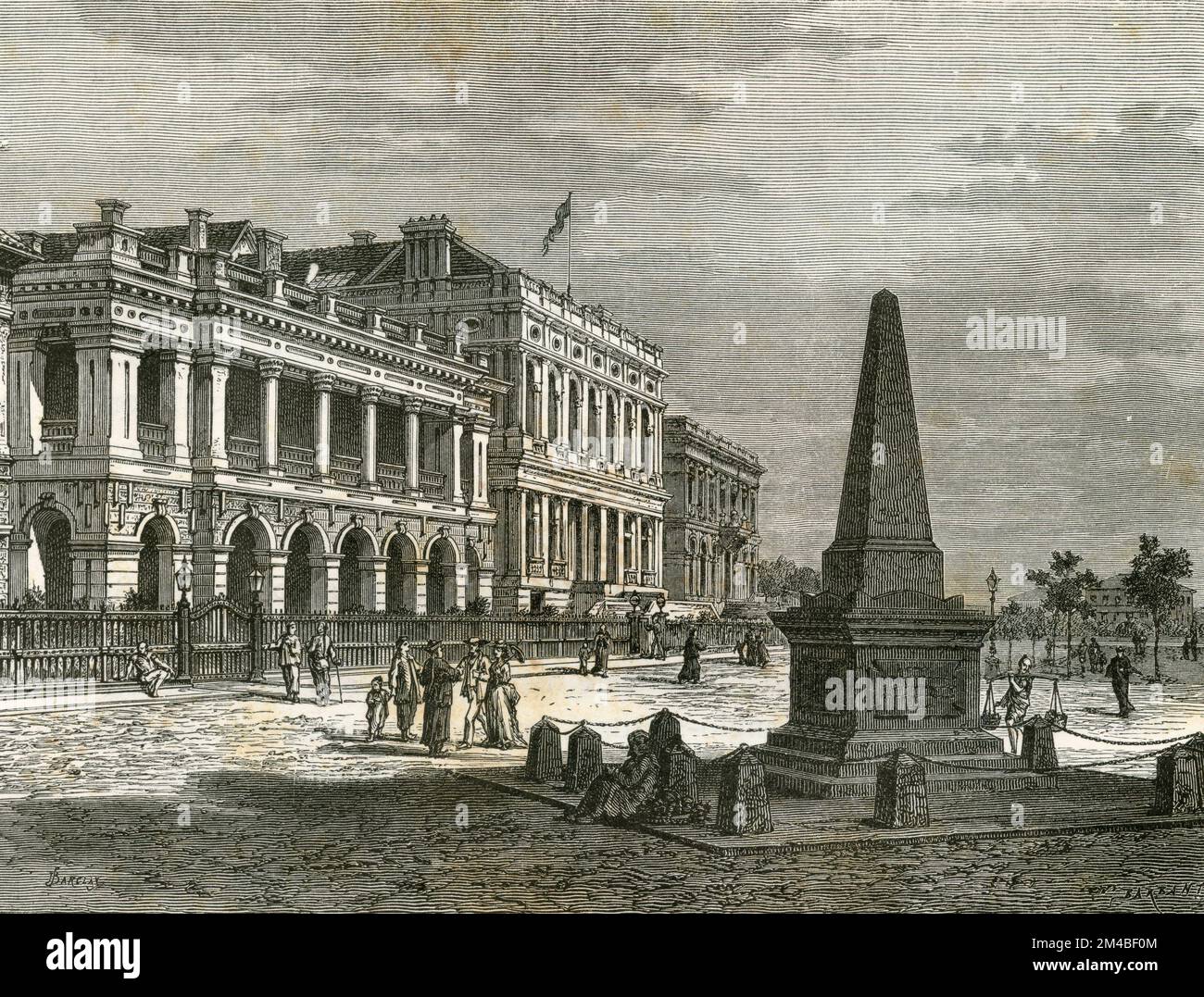 Square with obelisk in Shanghai, China, illustration 1871 Stock Photo ...