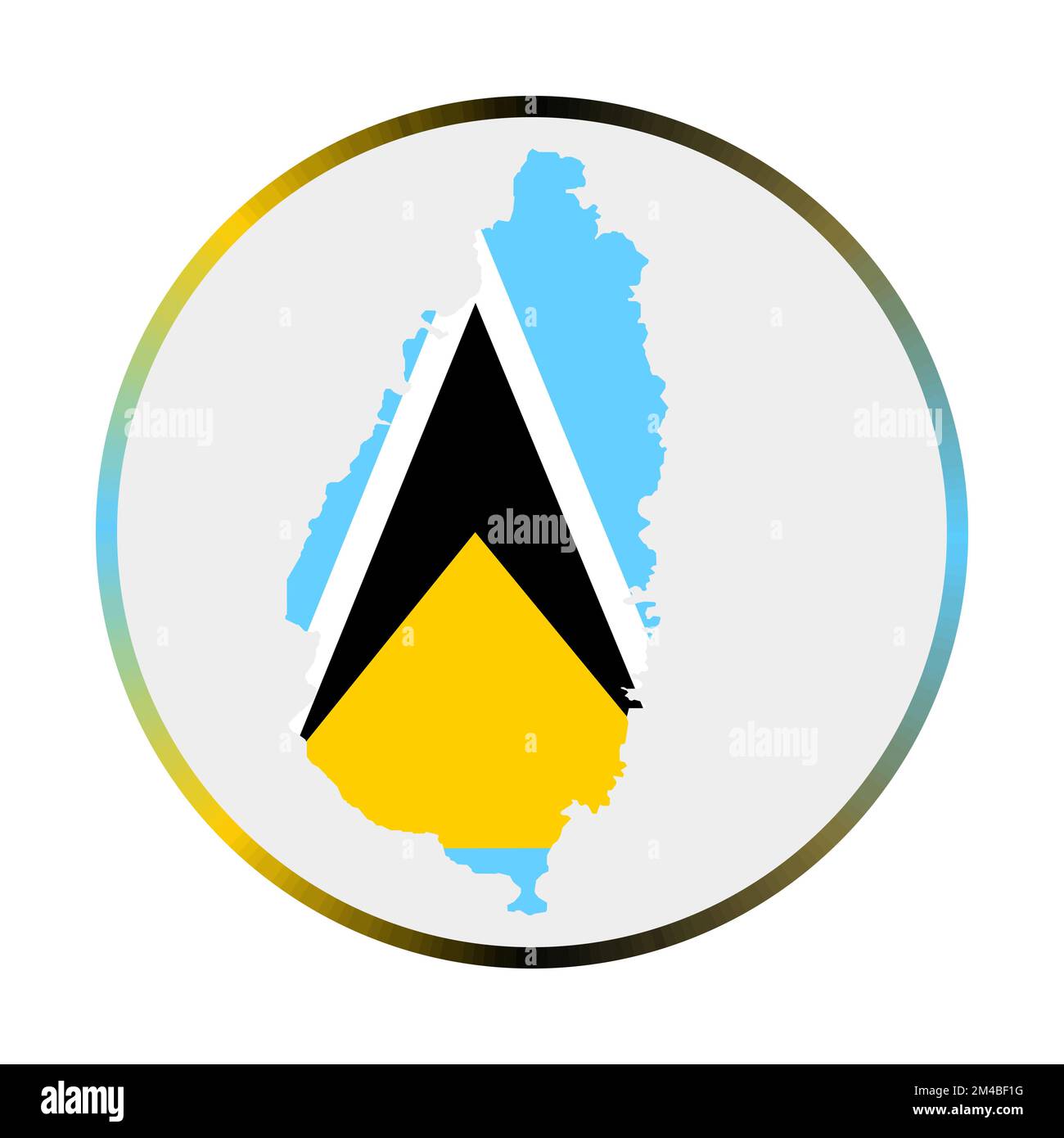 Saint Lucia icon. Shape of the island with Saint Lucia flag. Round sign ...