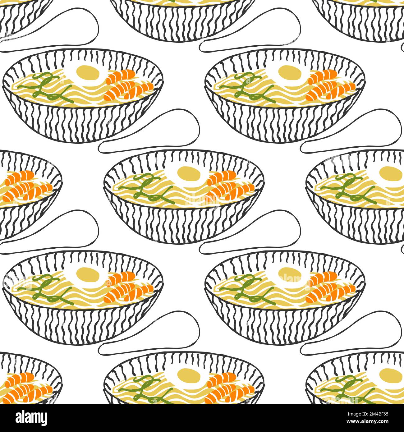 Seamless pattern with Asian food cuisine stylized soup illustration on ...