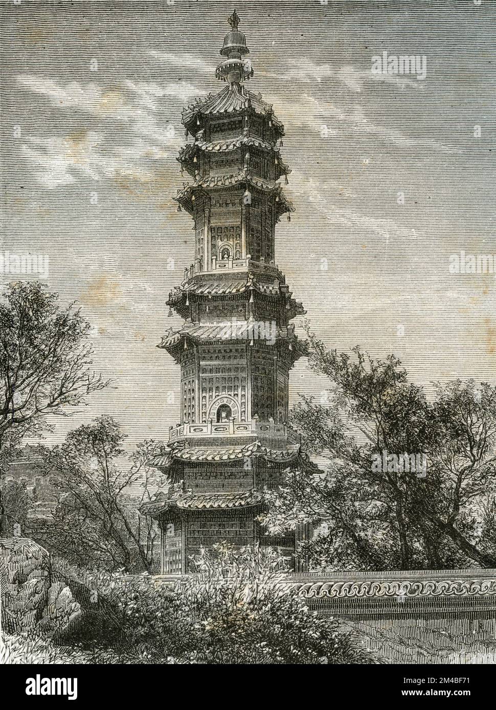 Porcelain Tower in Beijing, China, illustration 1871 Stock Photo - Alamy