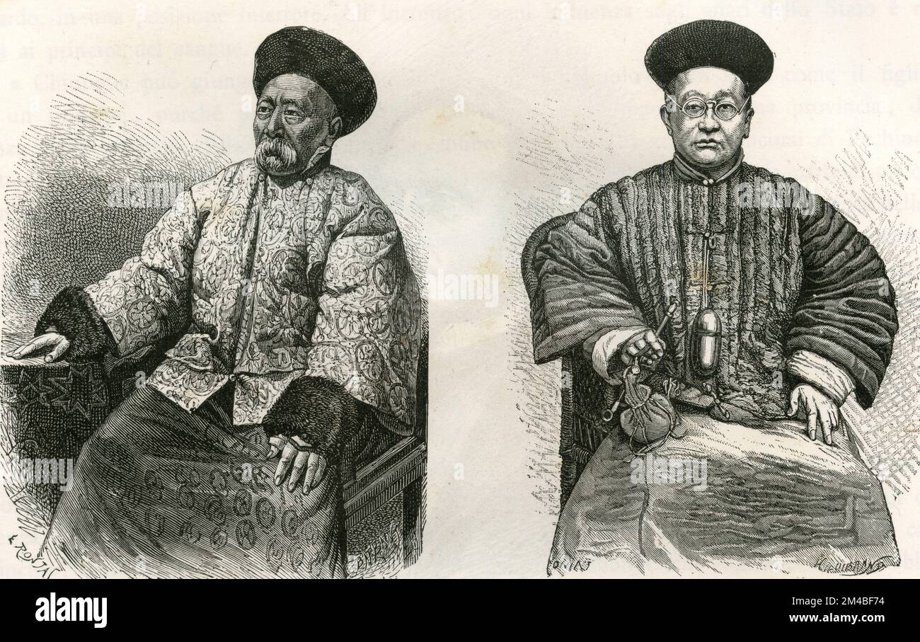 Portrait of Chinese Mandarins, China, illustration 1871 Stock Photo - Alamy
