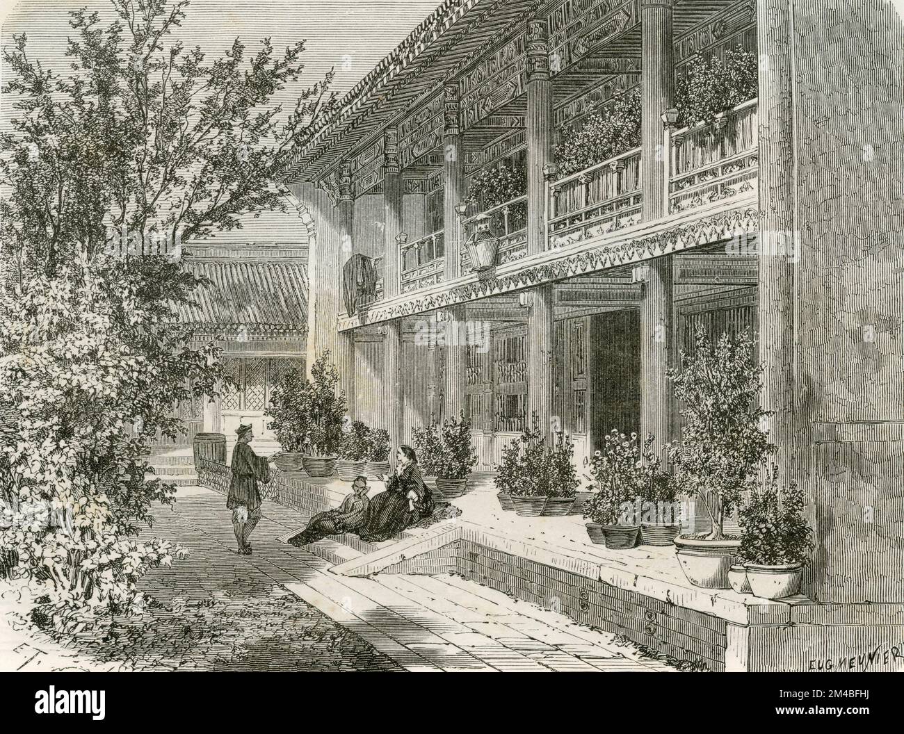 Porch of the English legation in Beijing, China, illustration 1871 ...