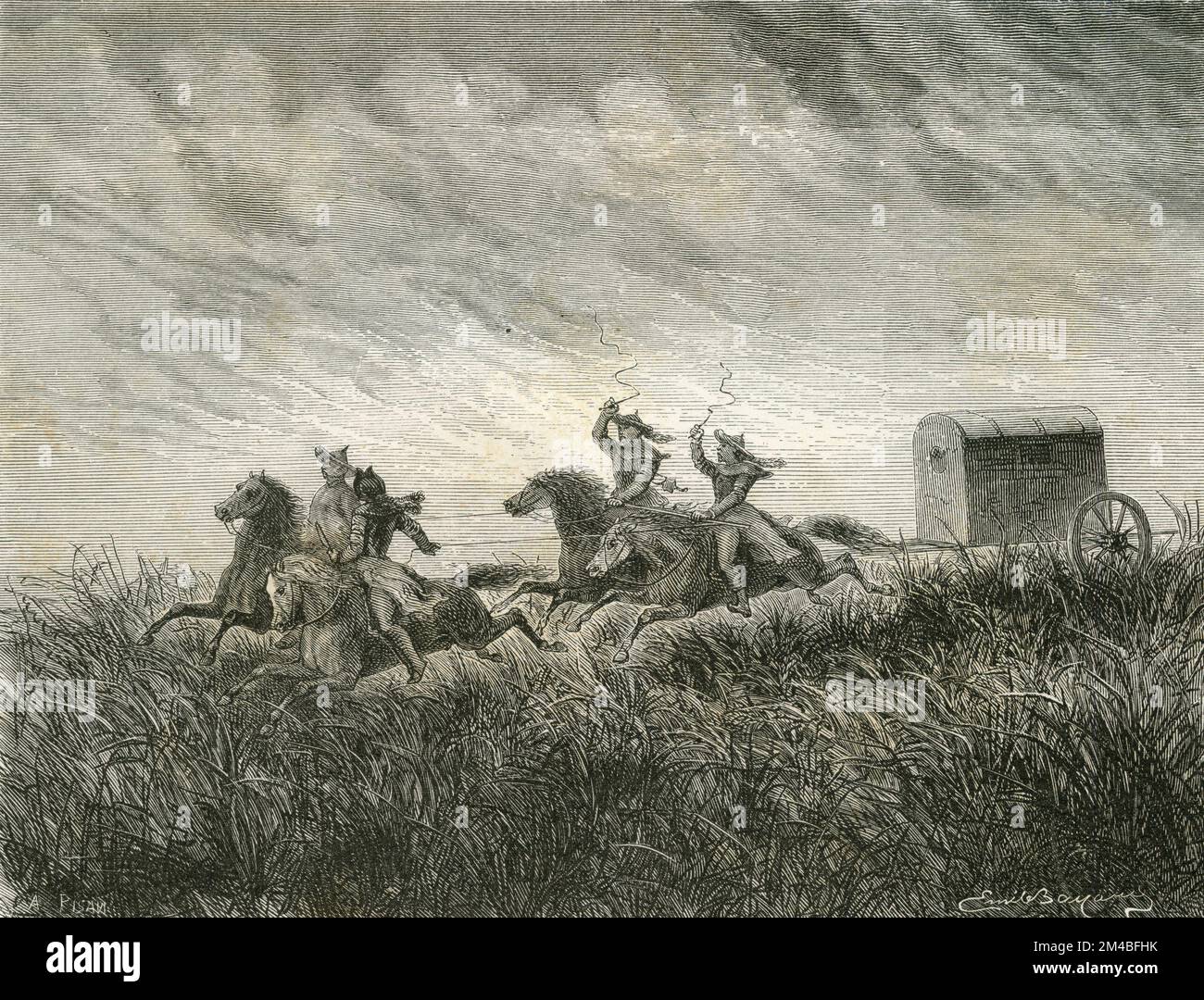Chinese cart crossing the Gobi desert, China, illustration 1871 Stock ...