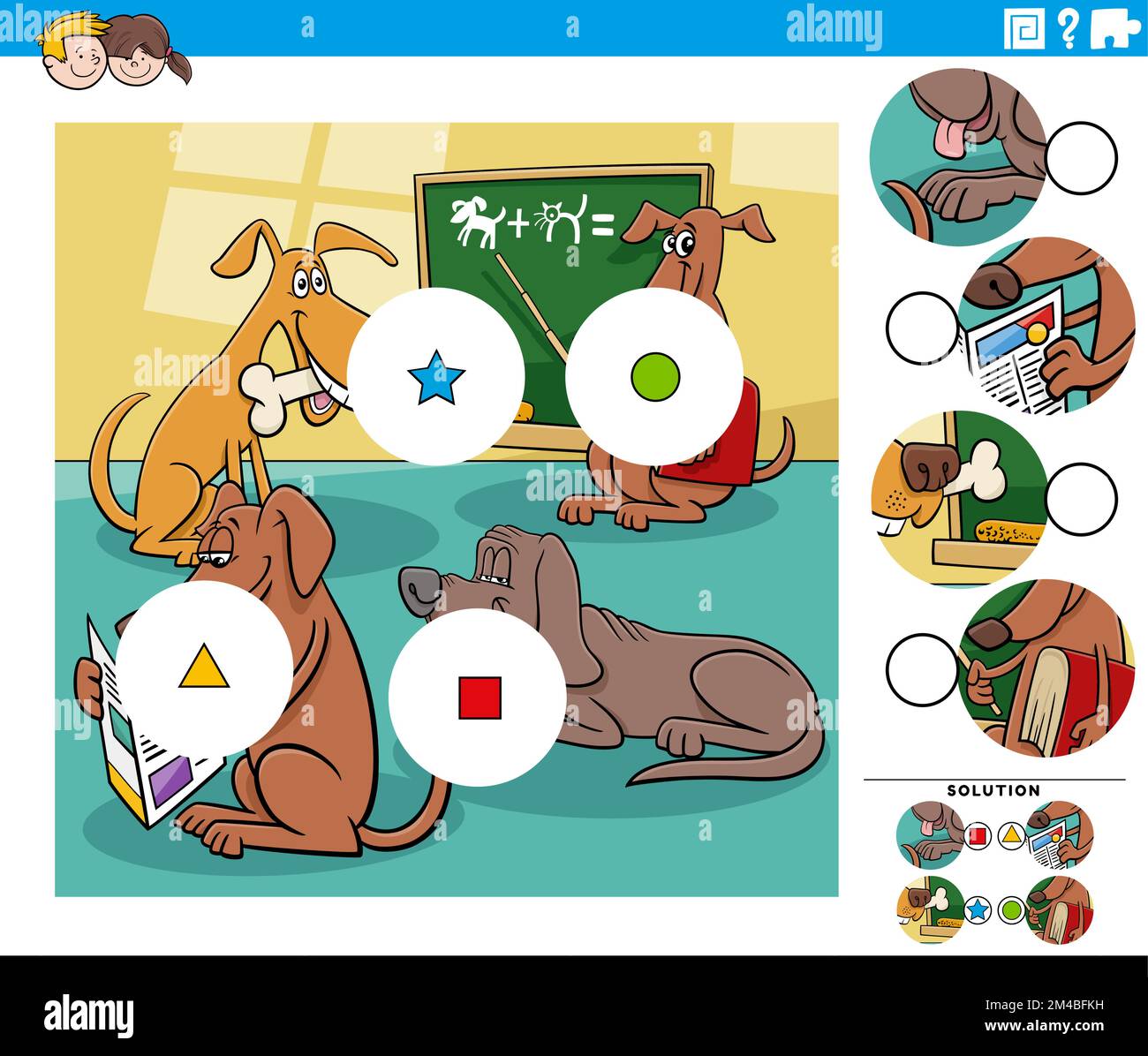 Cartoon illustration of educational match the pieces jigsaw puzzle game ...