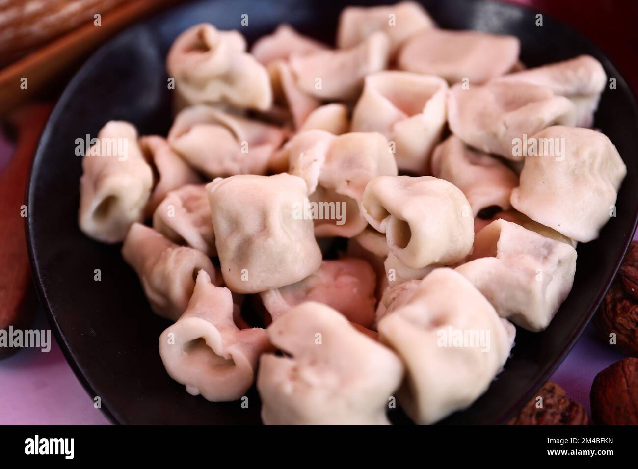 Krakow, Poland. December 18, 2022. Dumplings called Uszka are seen on a ...