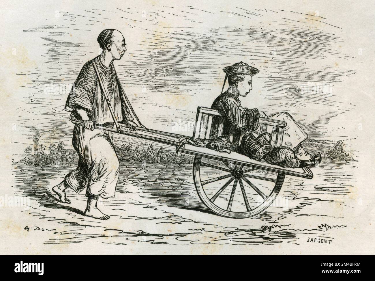 Chinese travel cart, China, illustration 1871 Stock Photo - Alamy
