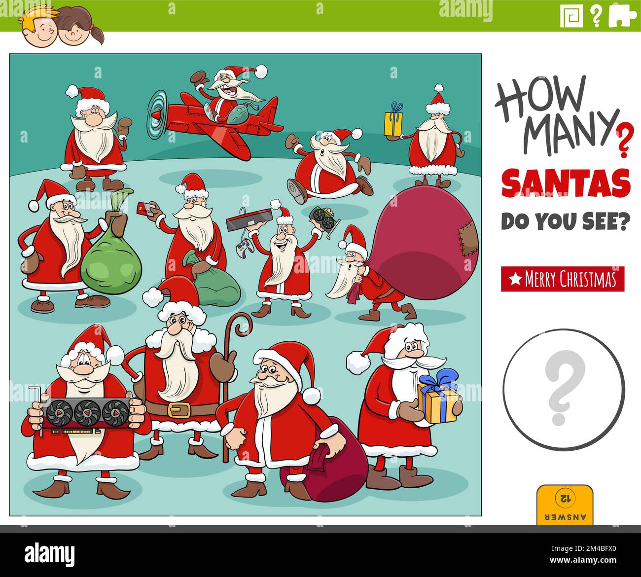 Illustration of educational counting game with cartoon Santa Claus ...