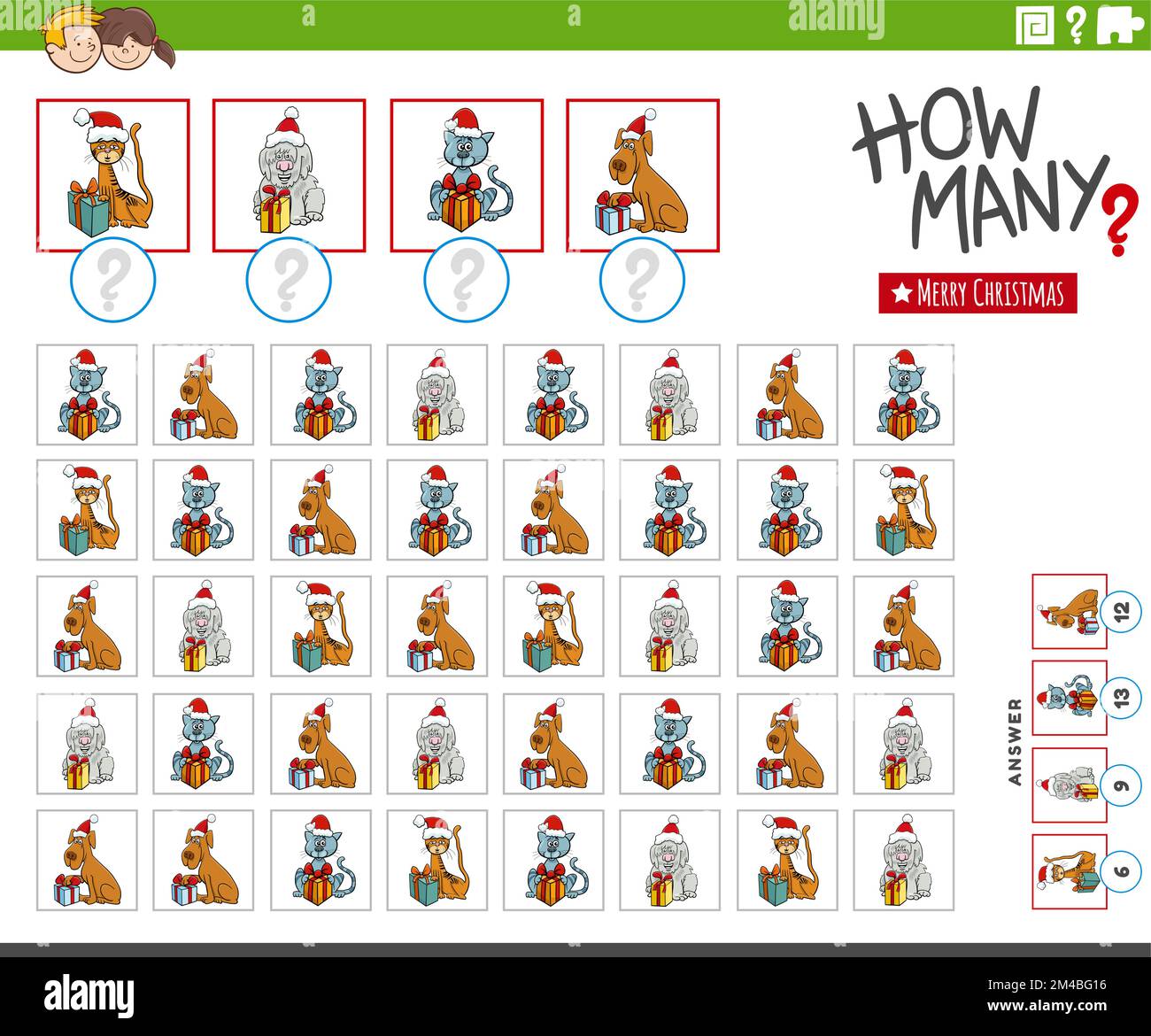 Illustration of educational counting game with cartoon animals ...