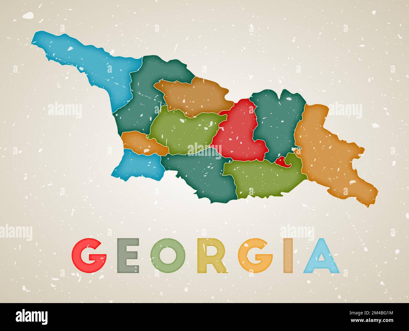 Georgia map. Country poster with colored regions. Old grunge texture ...