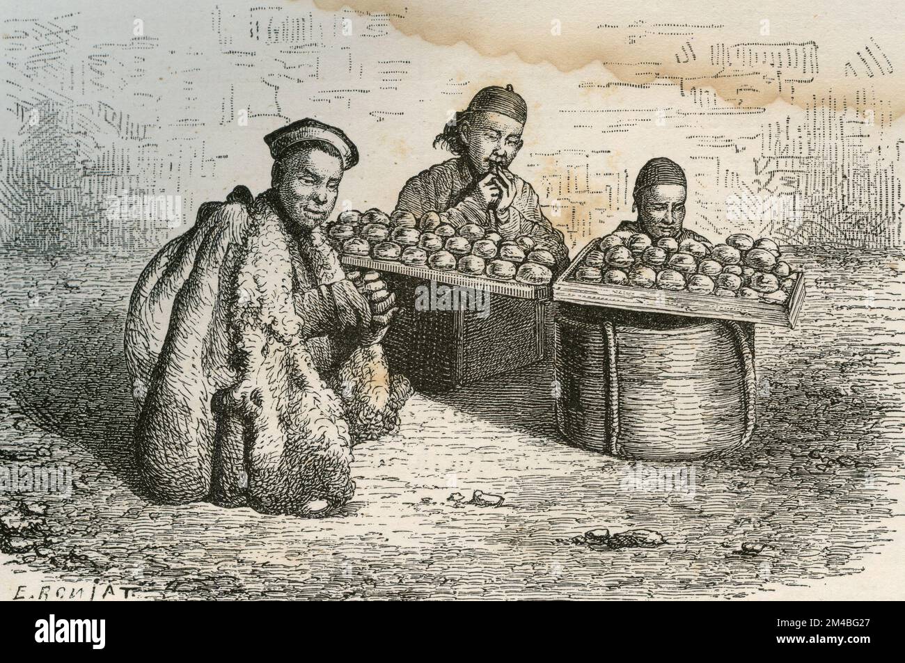 Bread street vendor, China, illustration 1860s Stock Photo - Alamy