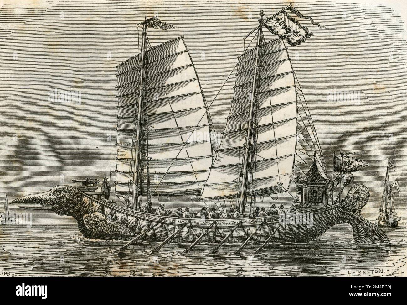 Chinese customs junk, Tientsin, China, illustration 1871 Stock Photo ...