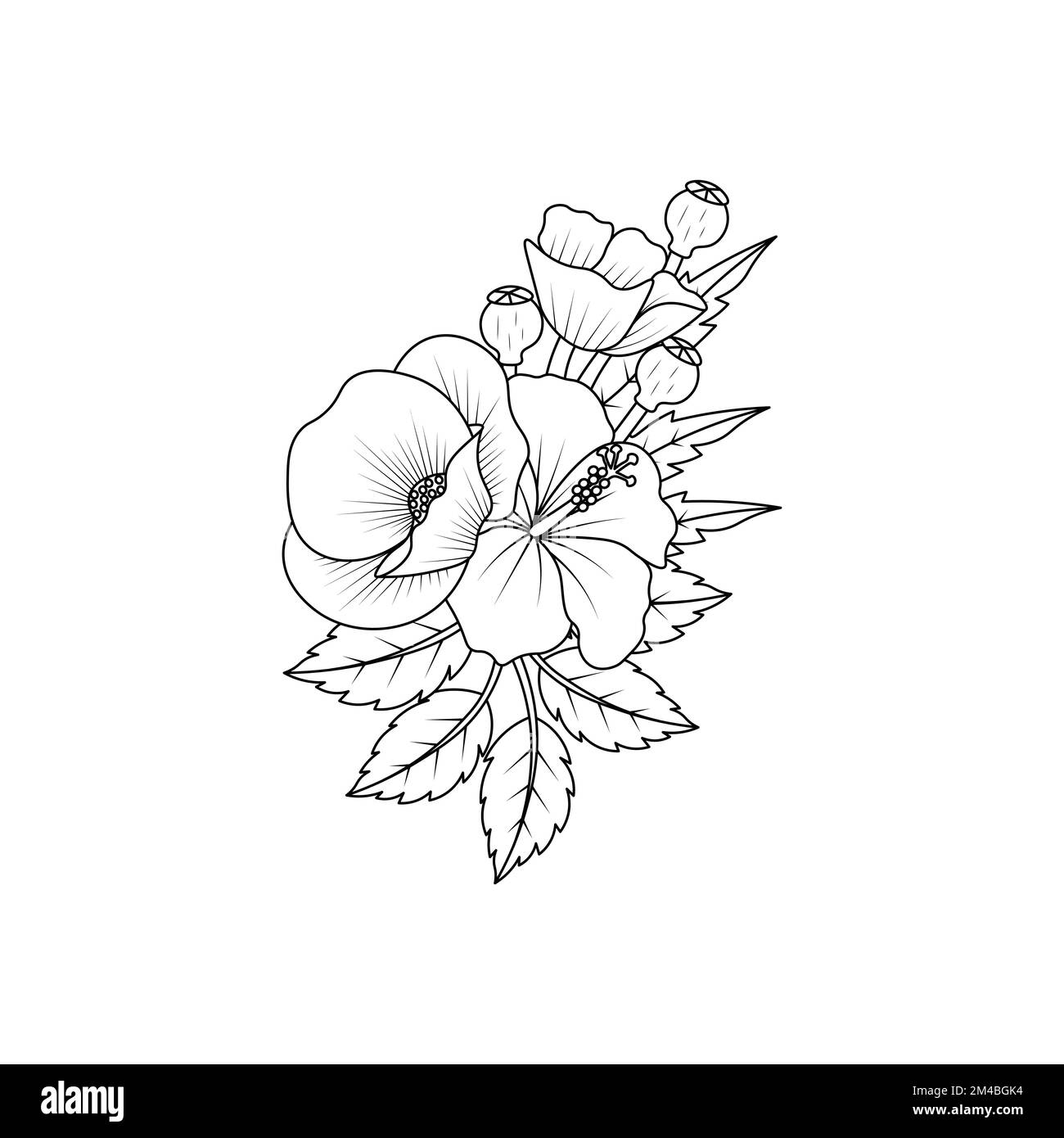 poppies flower line art design of coloring page flower with detailed ...