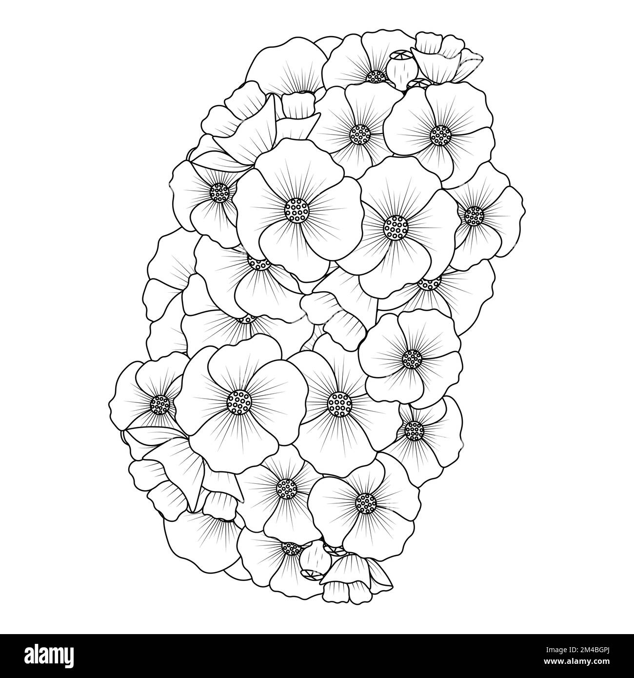 poppies flower line art design of coloring page flower with detailed ...