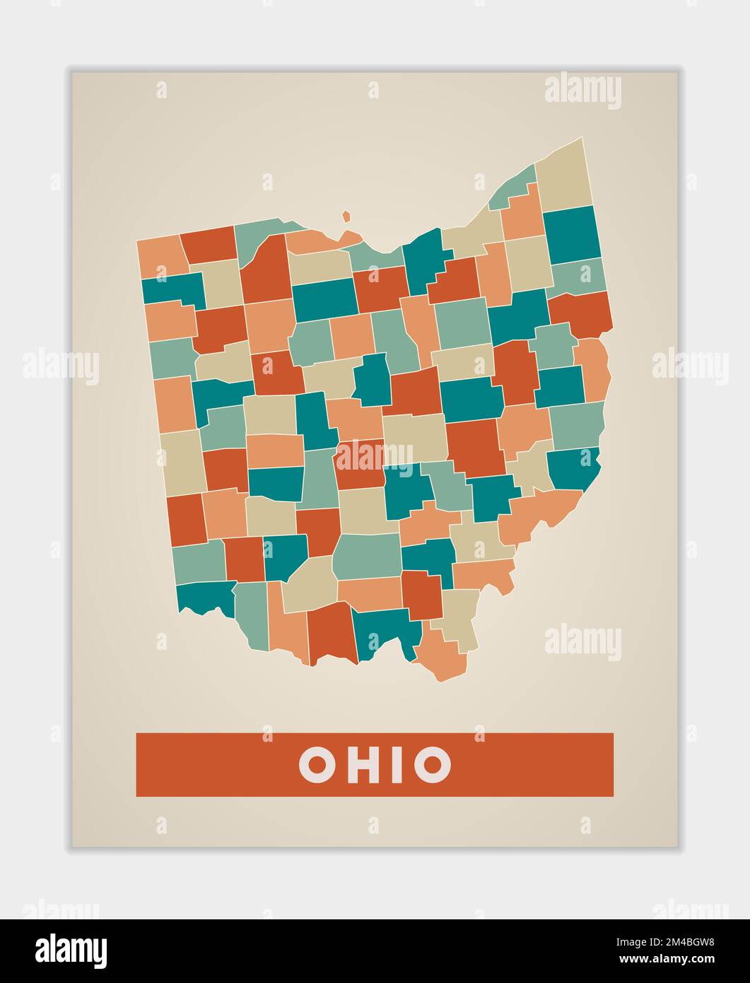 Ohio poster. Map of the US state with colorful regions. Shape of Ohio ...