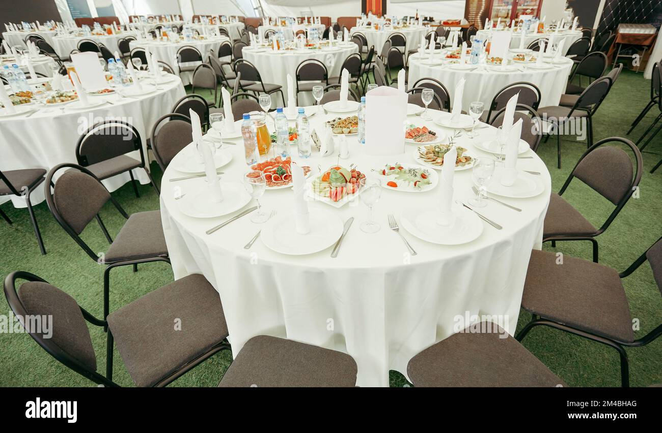 snack tables for a Banquet in a modern restaurant Stock Photo - Alamy