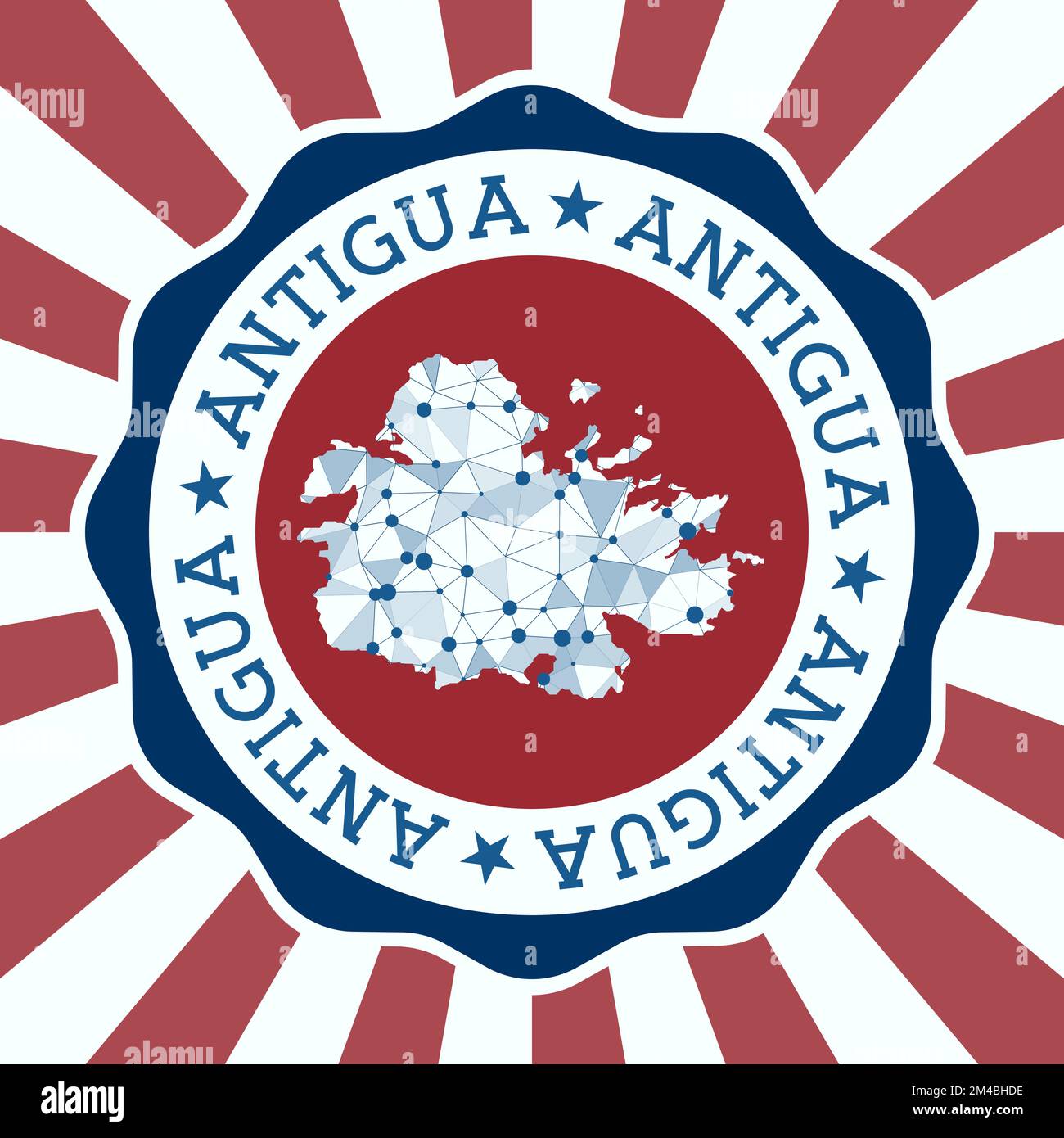 Antigua Badge. Round logo of island with triangular mesh map and radial rays. EPS10 Vector Stock ...