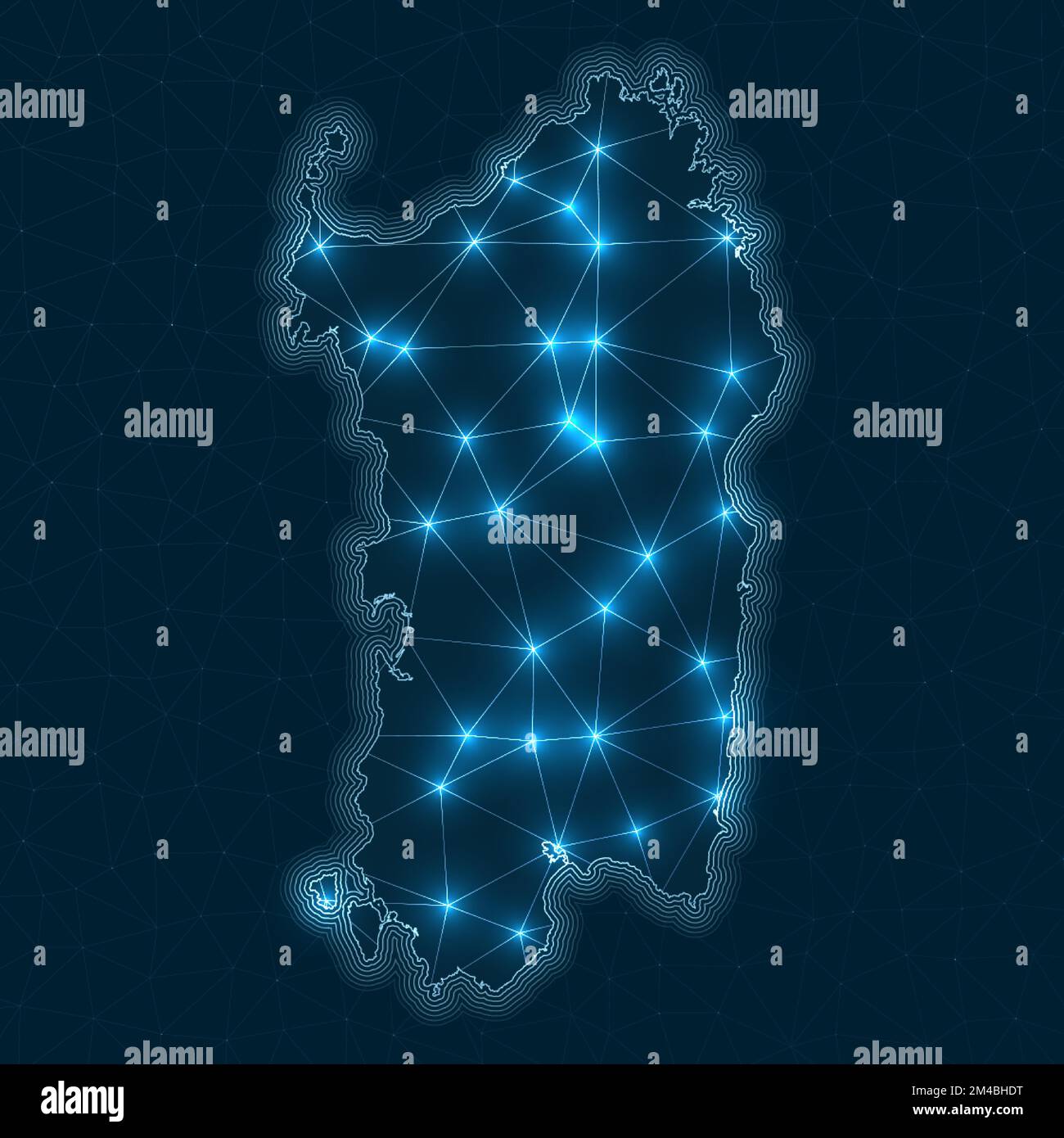 Sardinia network map. Abstract geometric map of the island. Digital ...