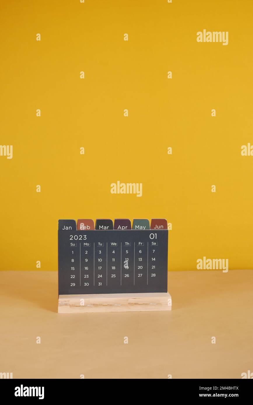 wooden calendar set on 1st of january Stock Photo - Alamy