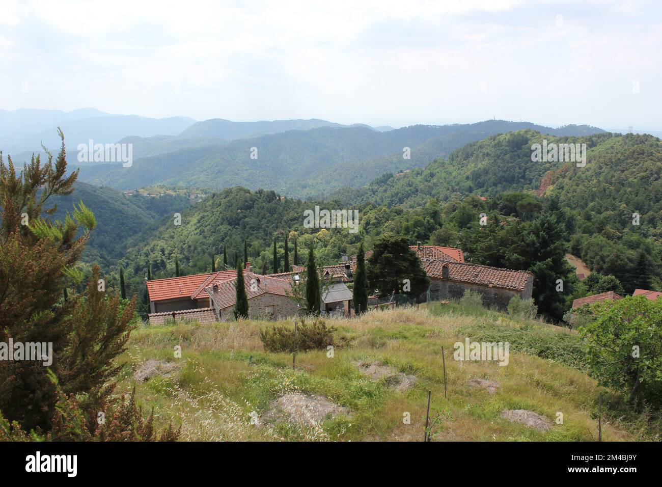 Rural Italian landscape, view of Tuscany hills in sunny day, stone ...