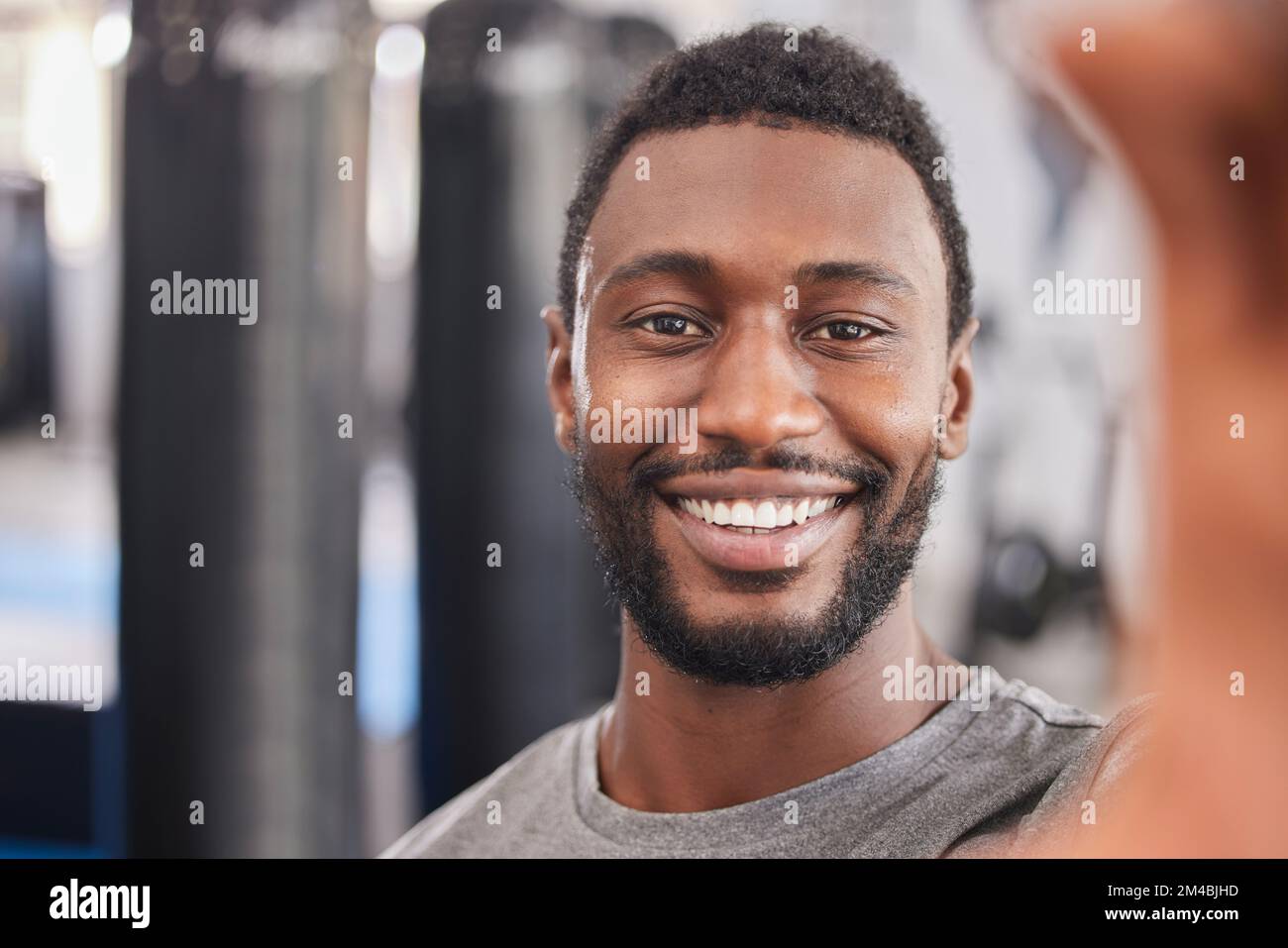 Gym, wellness and workout selfie of black man in Chicago, USA ready for ...