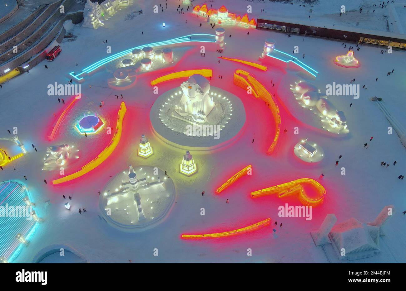 Aerial photo shows the Harbin Ice-Snow World on trial run in Harbin ...
