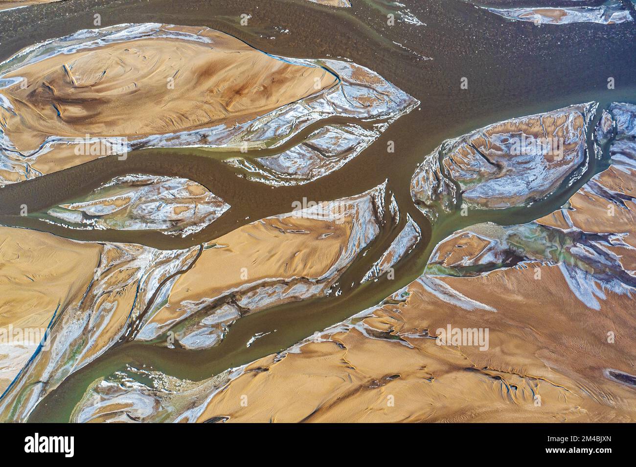 Aerial photo shows the riverbed landscape in Wanrong County, Yuncheng ...