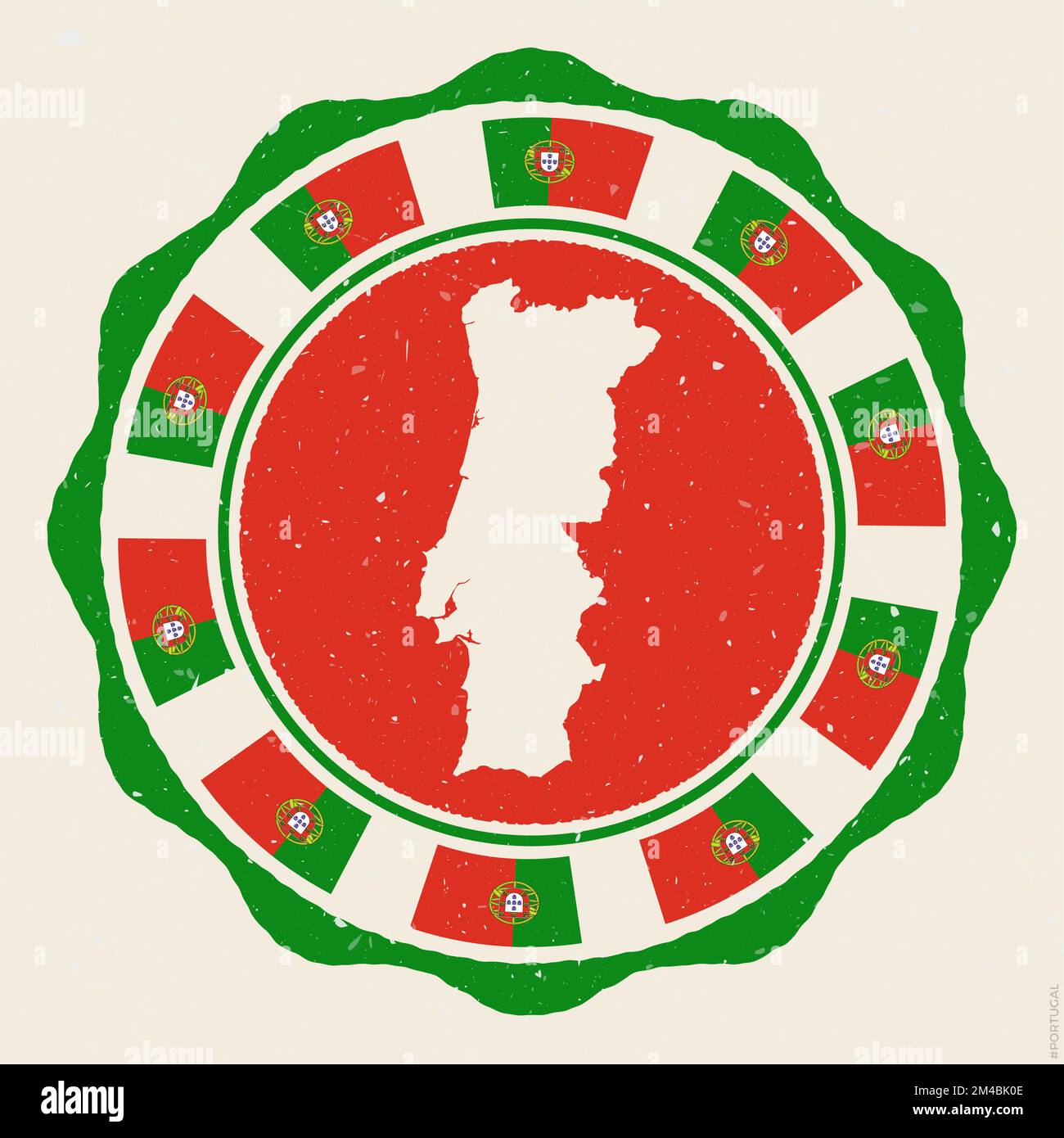 Portugal vintage sign. Grunge round logo with map and flags of Portugal ...