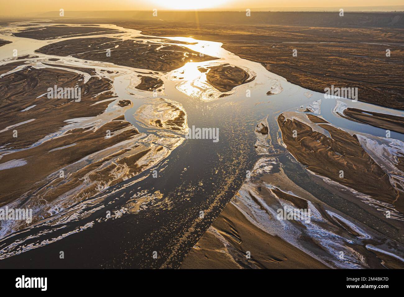 Aerial photo shows the riverbed landscape in Wanrong County, Yuncheng ...