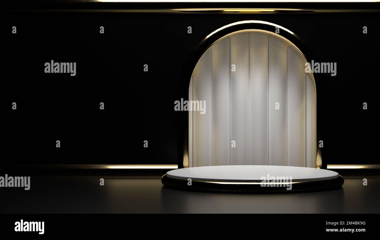 A background of a black and gold podium stand and a pedestal display ...