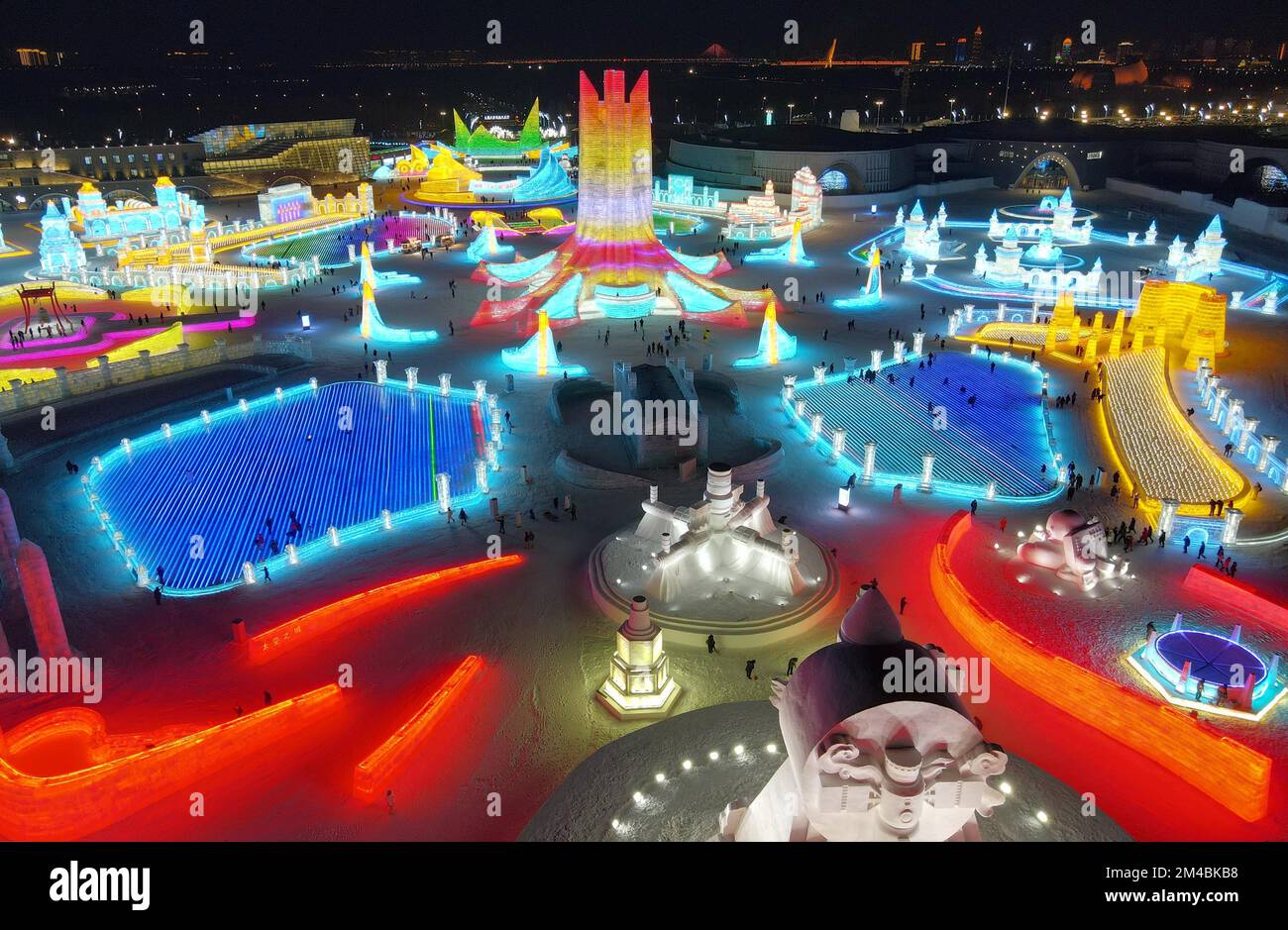 Aerial photo shows the Harbin Ice-Snow World on trial run in Harbin ...
