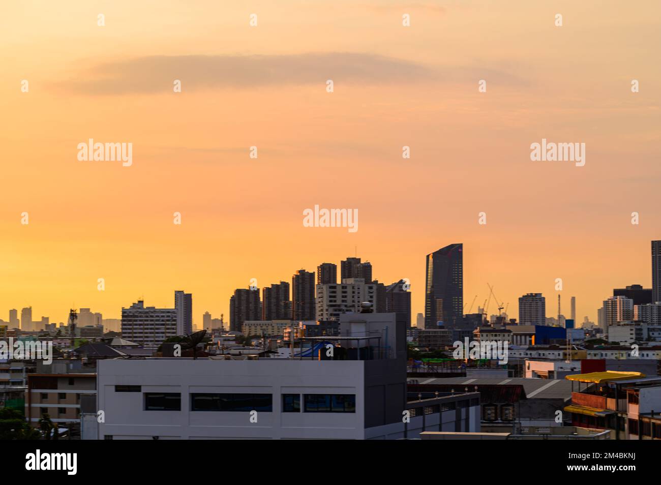 An aerial view of modern buildings during the sunset Stock Photo - Alamy