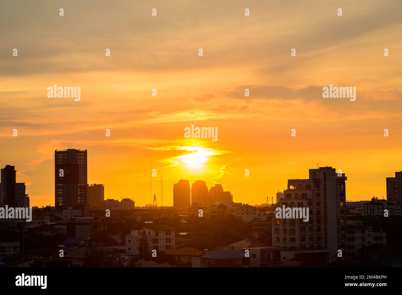 An aerial view of modern buildings during the sunset Stock Photo - Alamy