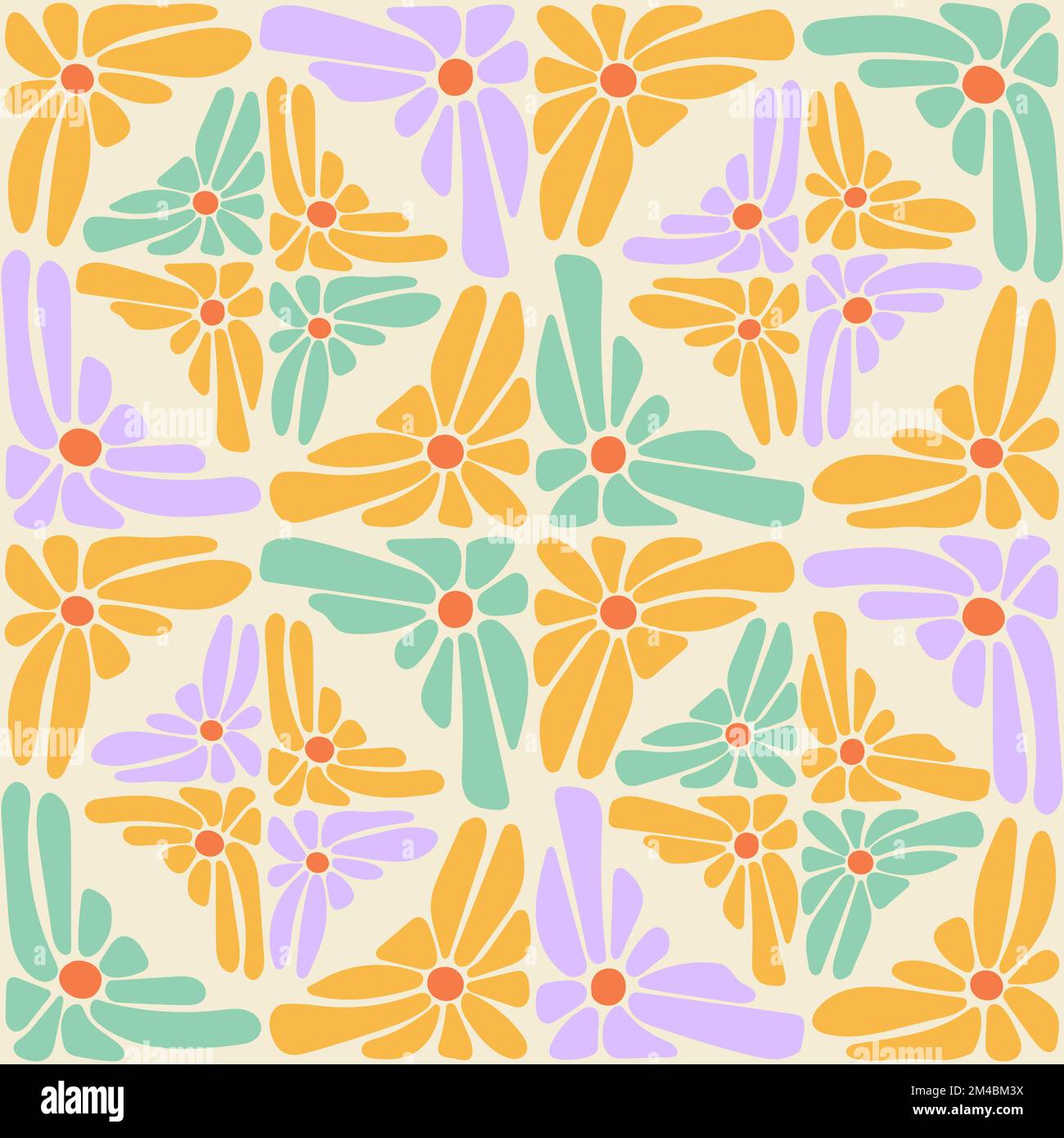 Groovy trippy daisy tiles seamless pattern. Abstract naive psychedelic ...
