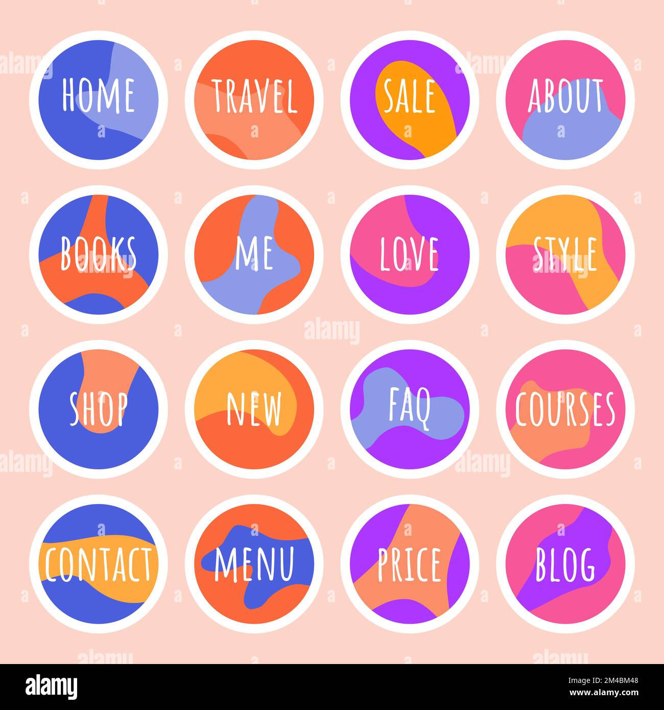 Abstract fluid organic shapes highlights set. Social media round covers ...