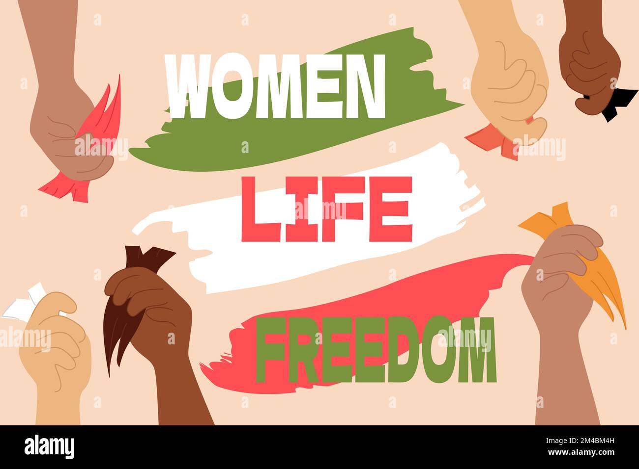 Women life freedom. Hands holding multicolored tuft of cut hair ...