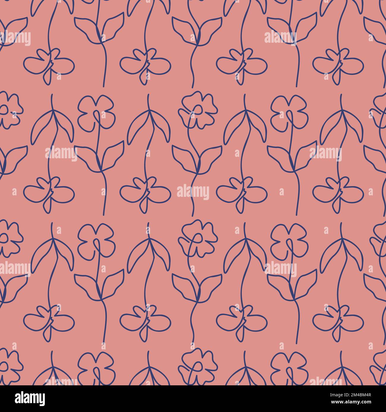 Seamless floral pattern with line art hand drawn simple flowers and ...